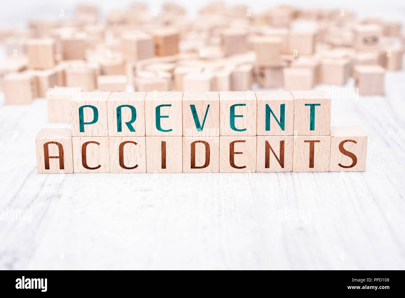 The Words Prevent Accidents Formed By Wooden Blocks On A White Table ...