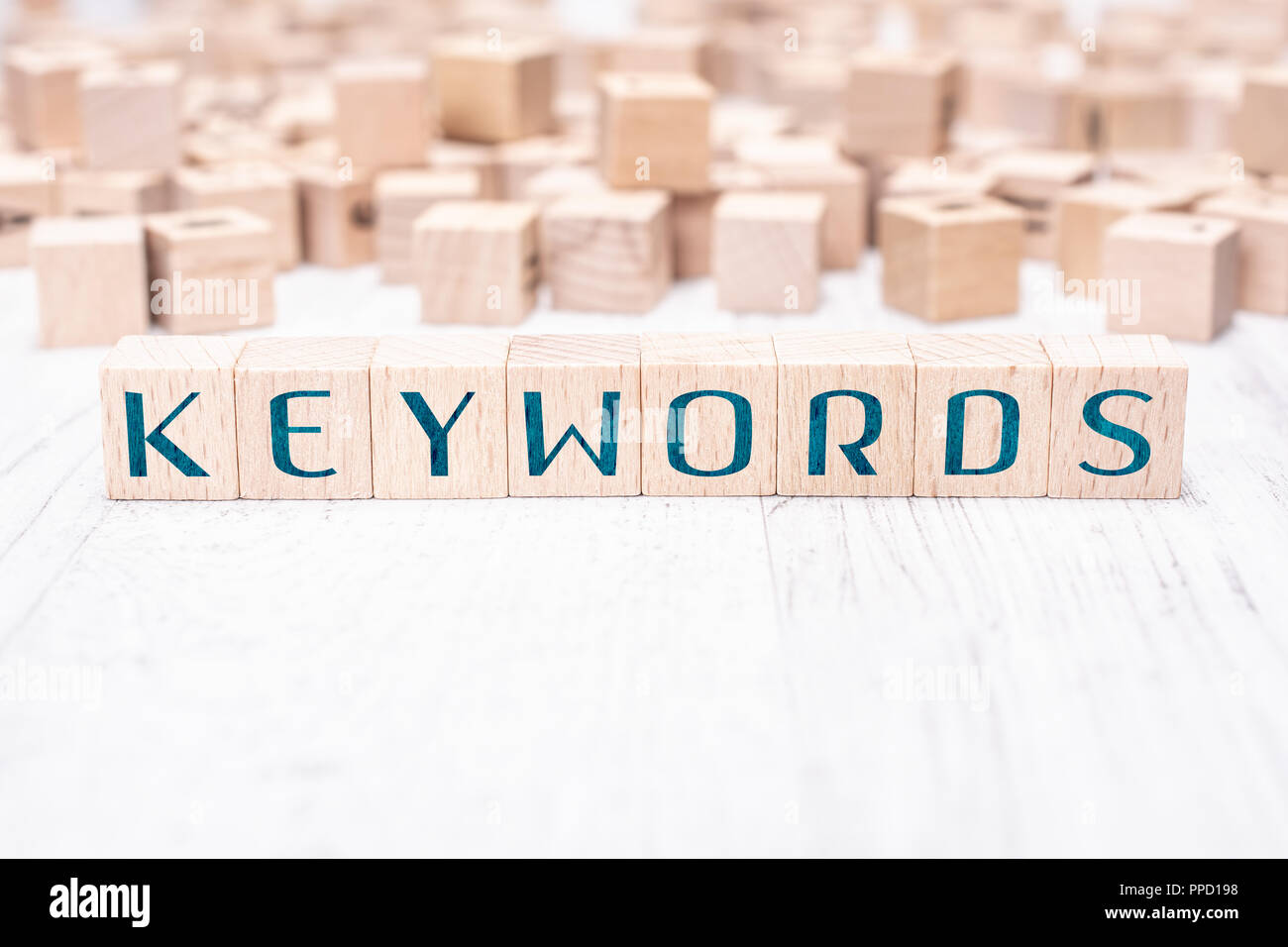 The Word Keywords Formed By Wooden Blocks On A White Table Stock Photo ...
