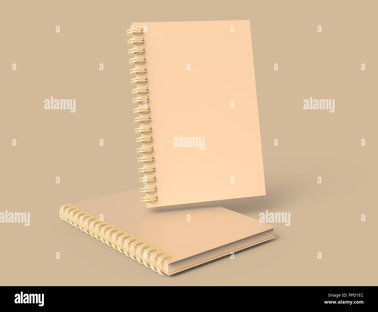 Kraft paper notebooks mockup set floating in the air in 3d rendering ...