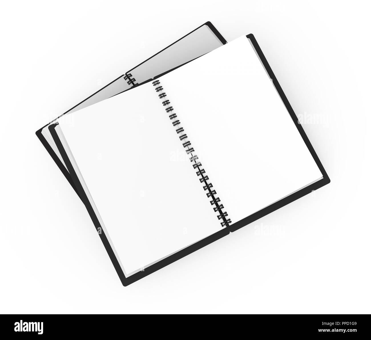 Black hard cover open notebooks on white background in 3d rendering ...