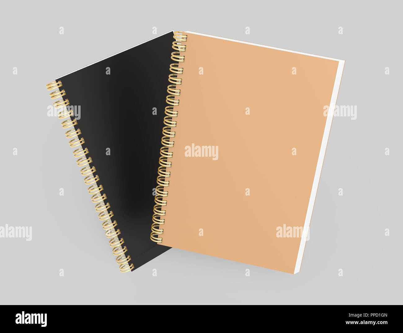 Kraft paper and black notebooks mockup in 3d rendering, grey background ...