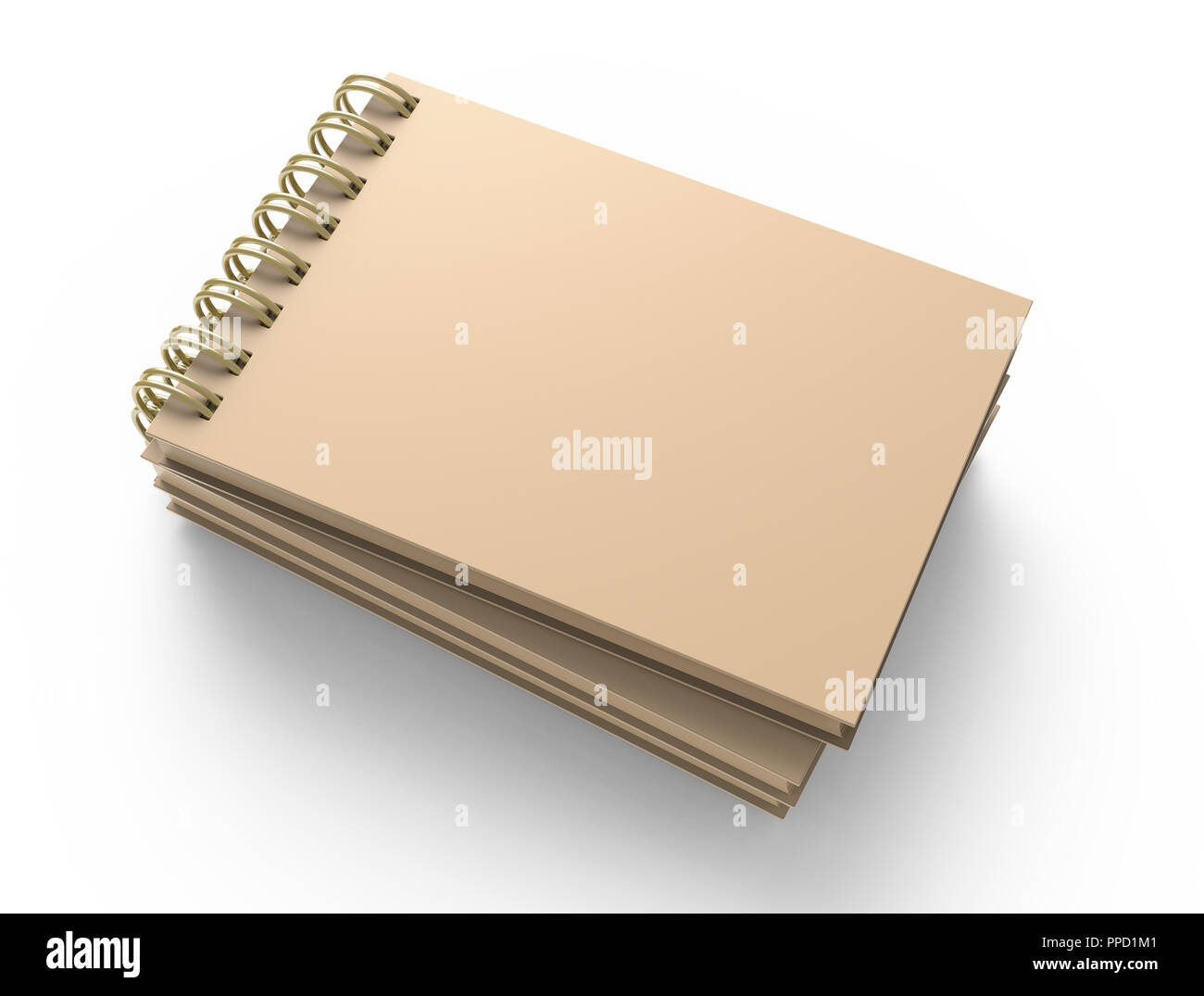 Pile of kraft paper notebooks mockup in 3d rendering, brown background ...