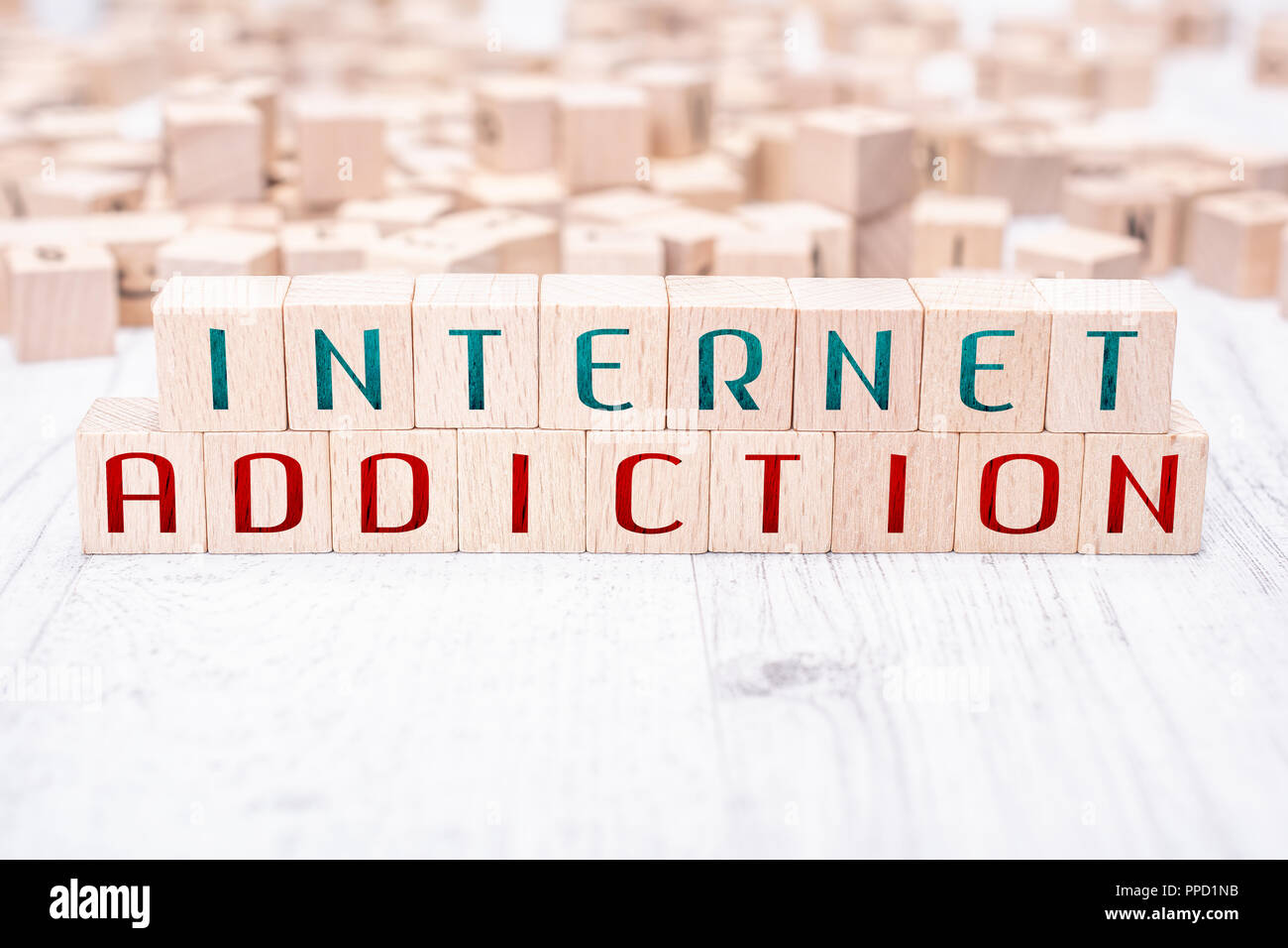 The Words Internet Addiction Formed By Wooden Blocks On A White Table ...