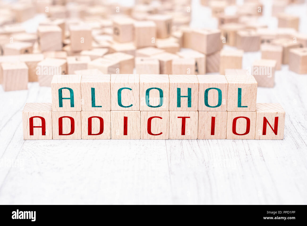 The Words Alcohol Addiction Formed By Wooden Blocks On A White Table ...