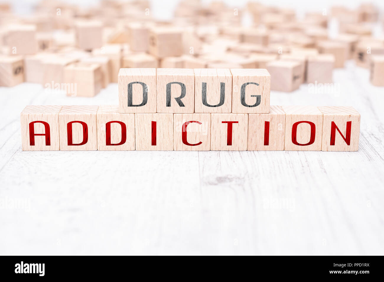 The Words Drug Addiction Formed By Wooden Blocks On A White Table Stock ...