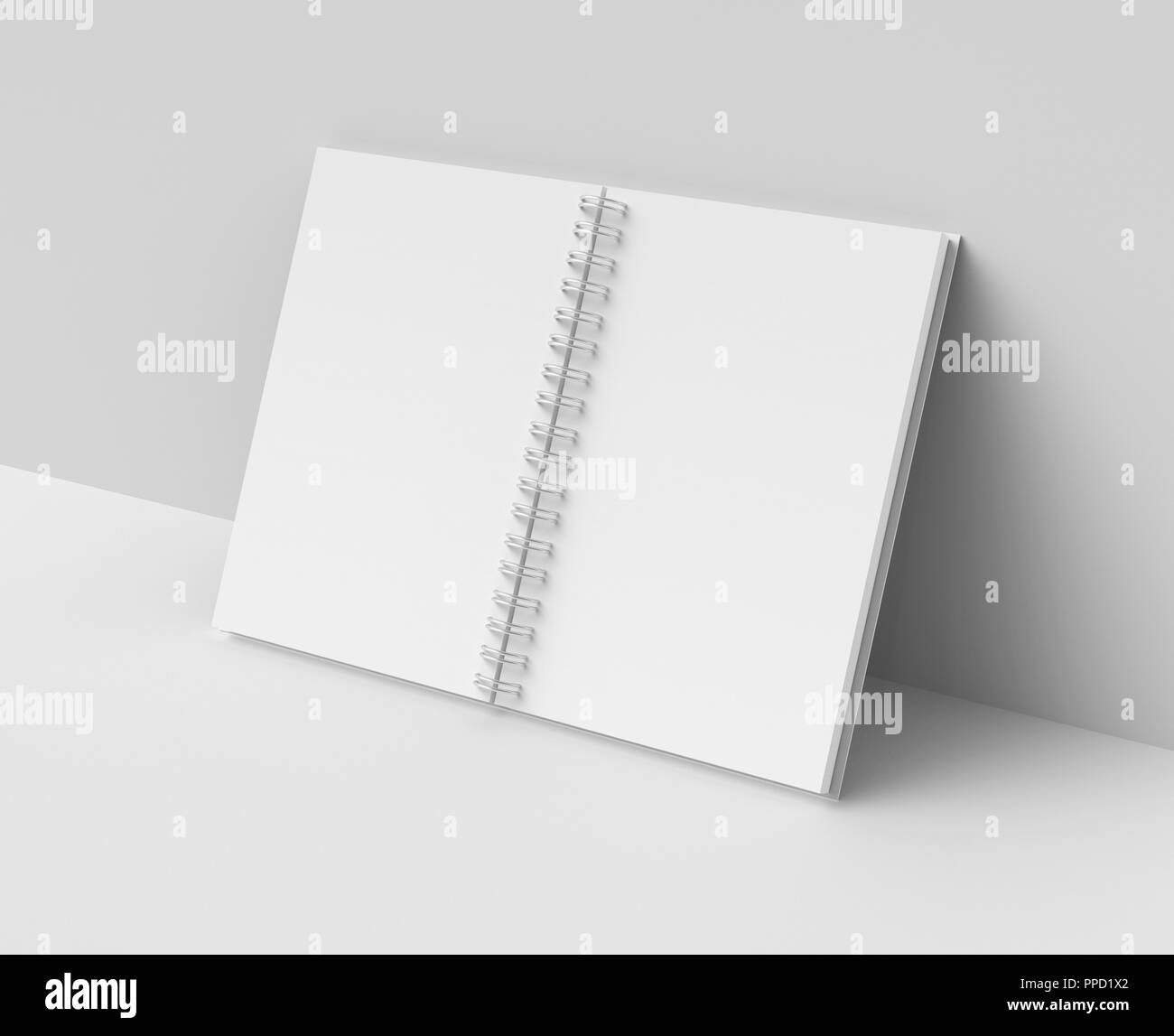 Open blank notebook on light grey background in 3d rendering Stock ...