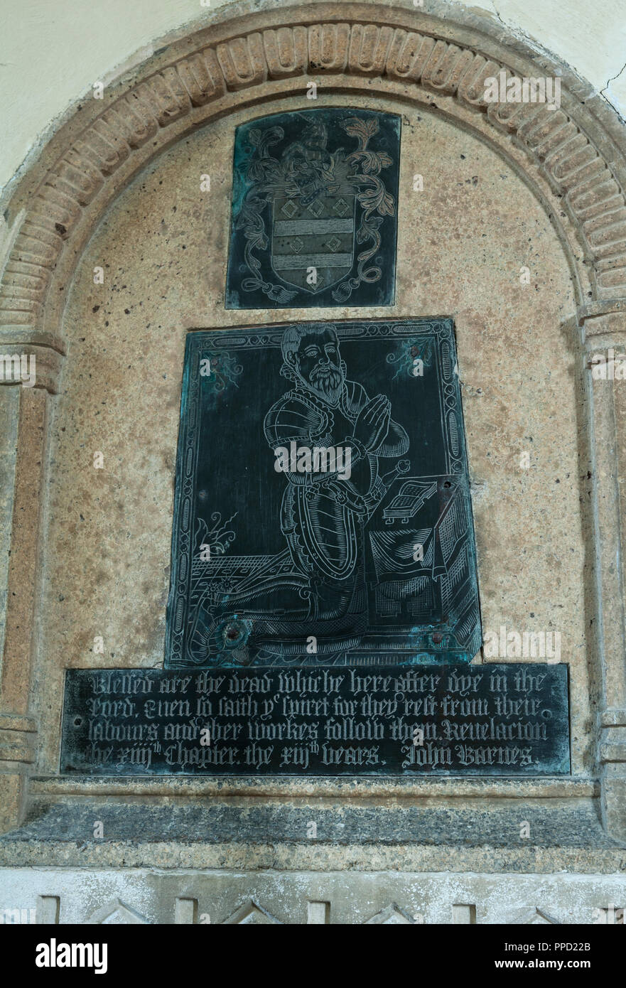 Brass memorial to John Barnes in St. Peter`s Church, Little Wittenham ...