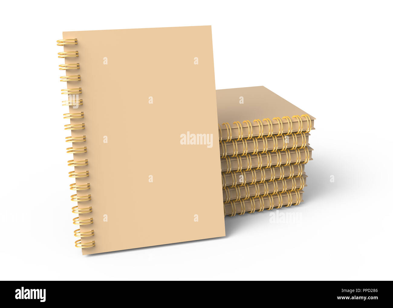 Blank kraft paper notebook, stack of books mockup in 3d rendering on ...