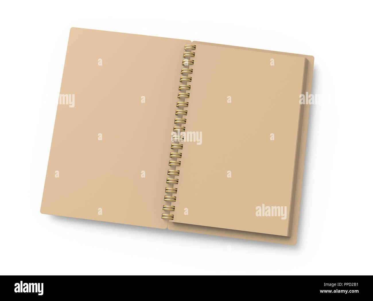 Blank open kraft paper notebook, 3d rendering book mockup on white ...