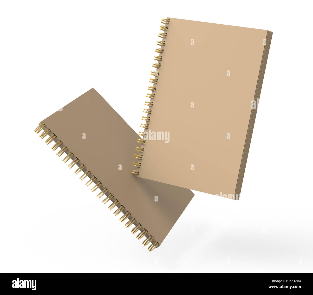 Blank kraft paper notebooks, 3d rendering books mockup floating in the ...