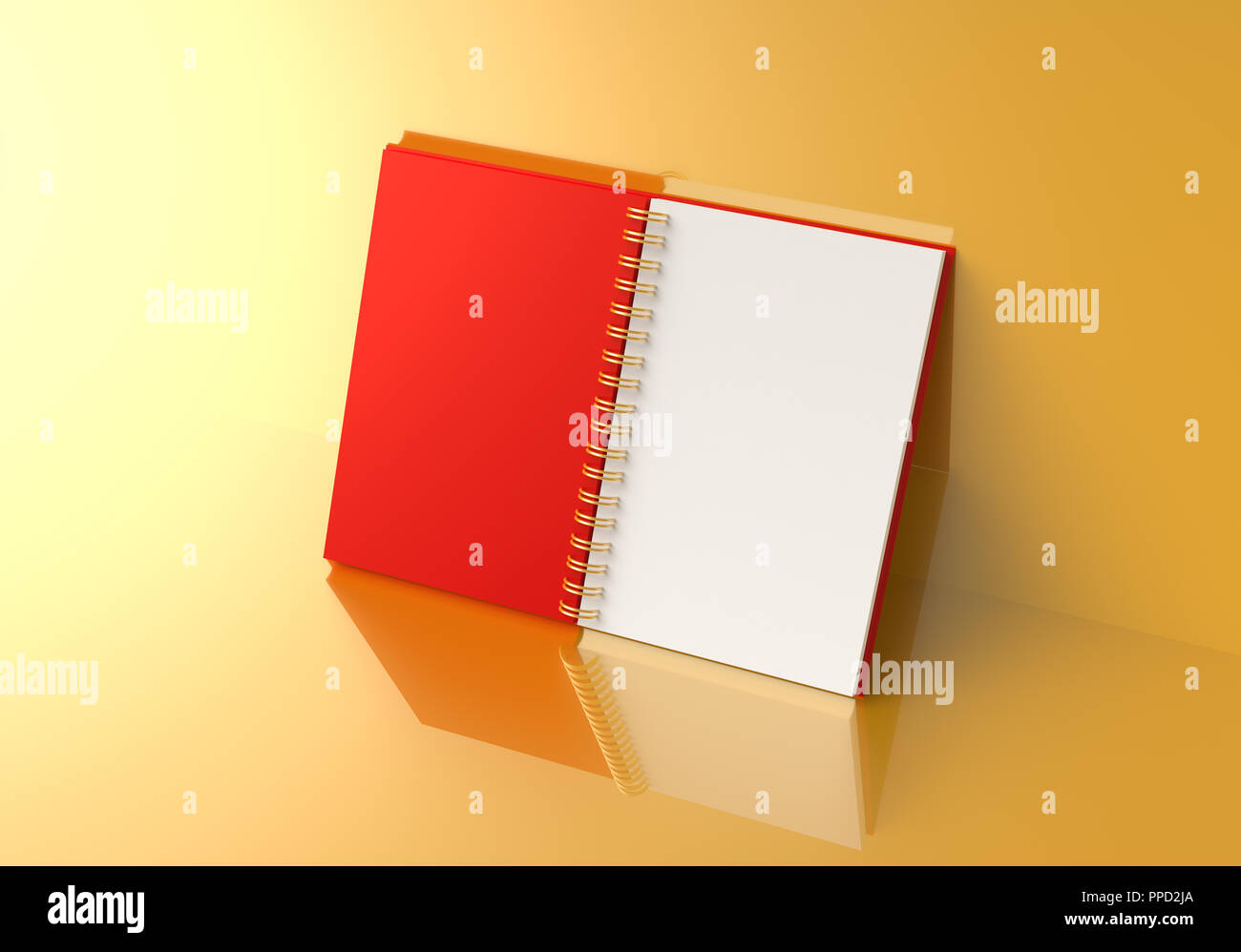 Red hard cover open book lean on the golden wall in 3d rendering Stock ...