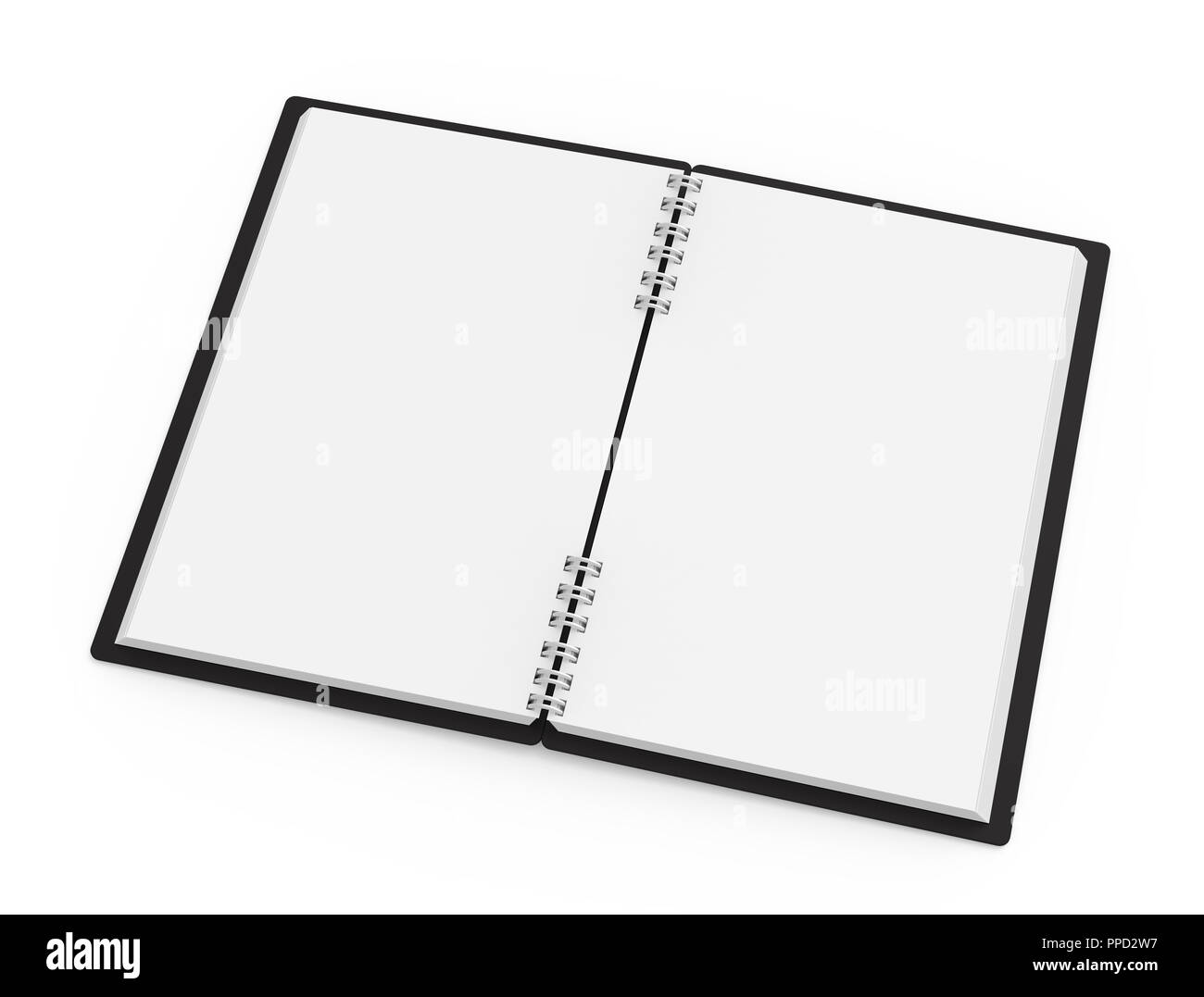 Black hard cover open notebook on white background in 3d rendering ...