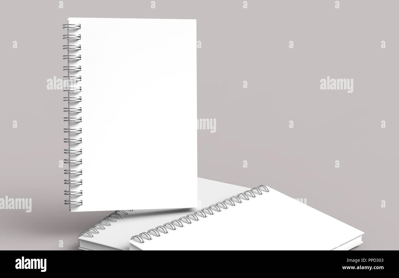 White hard cover notebooks on pale pinkish gray background in 3d ...