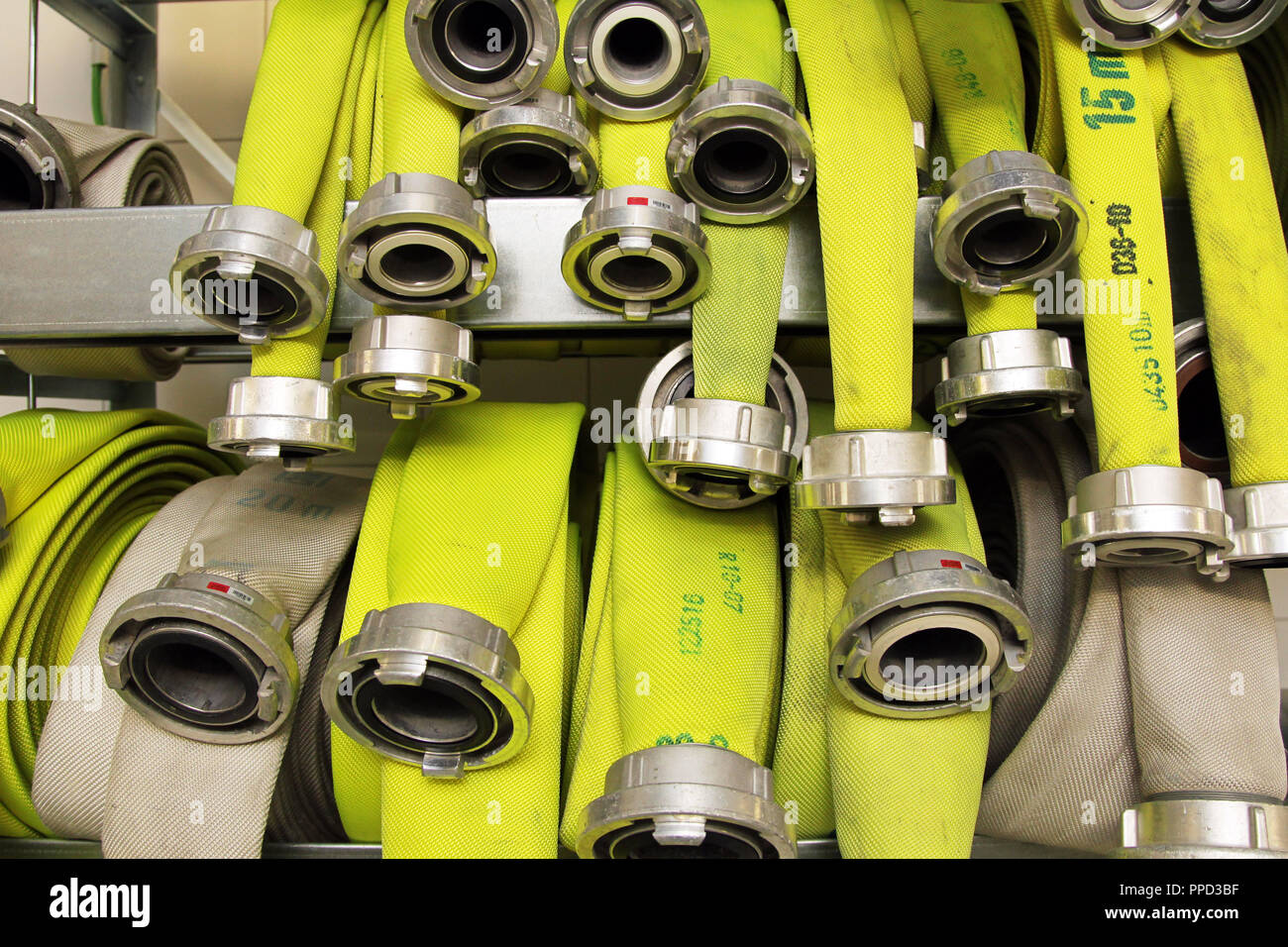 Fire fighting hoses of the volunteer fire department in Eichenau Stock ...