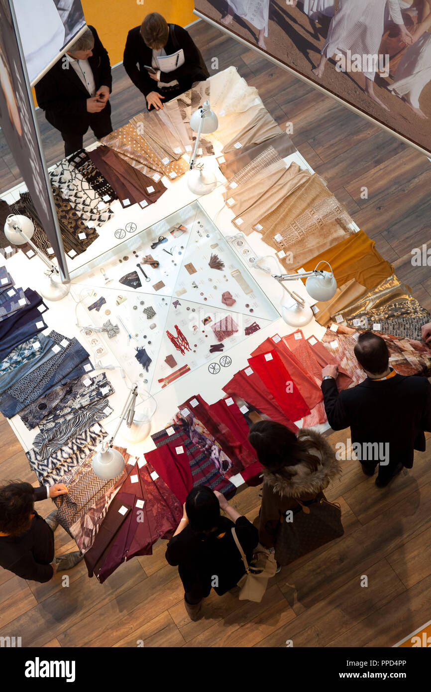 Visitors at the "Munich Fabric Start" textile fair at the Munich Order ...
