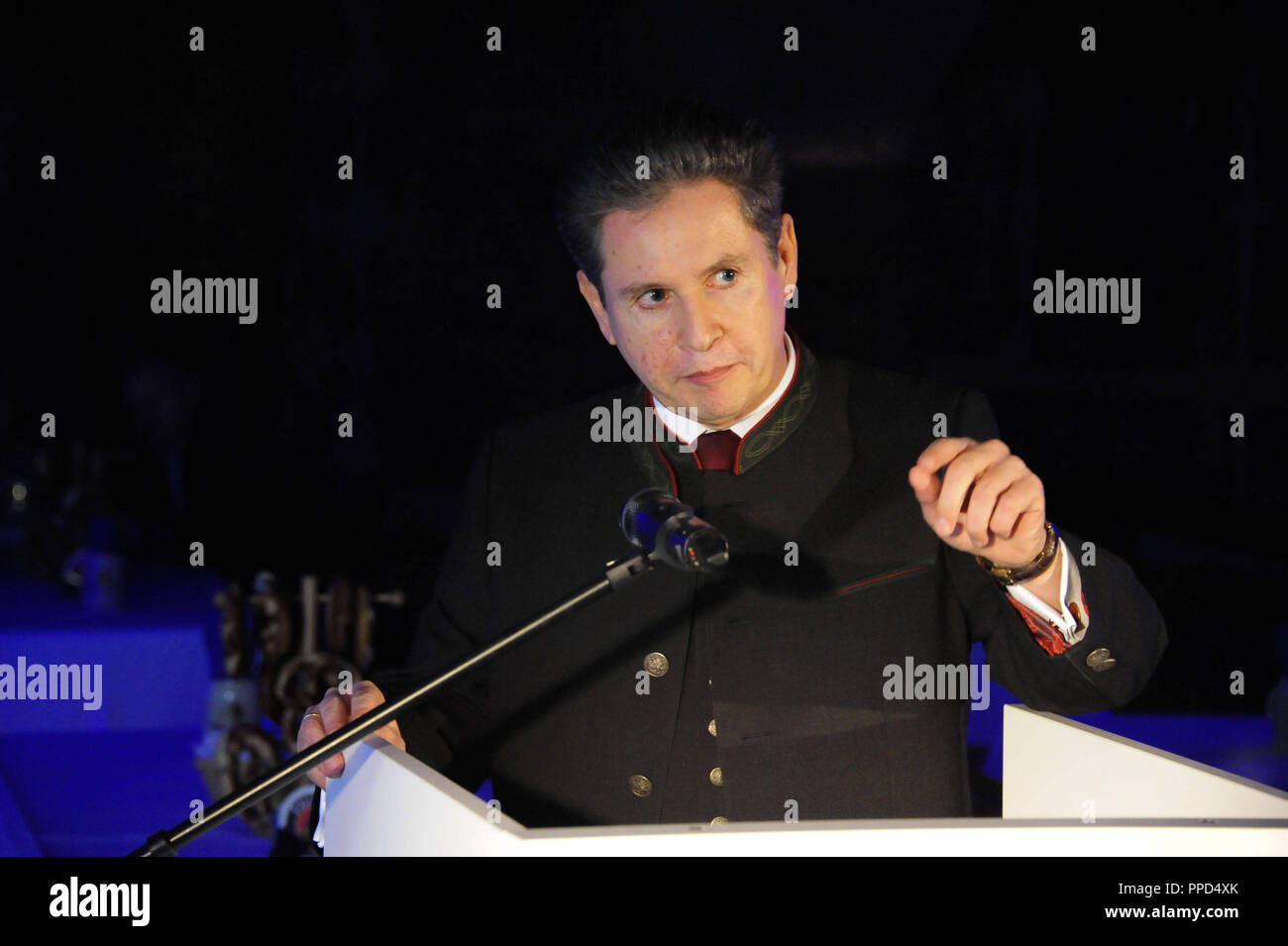 Commercial director Stefan Schmale speaks at the topping-out ceremony ...