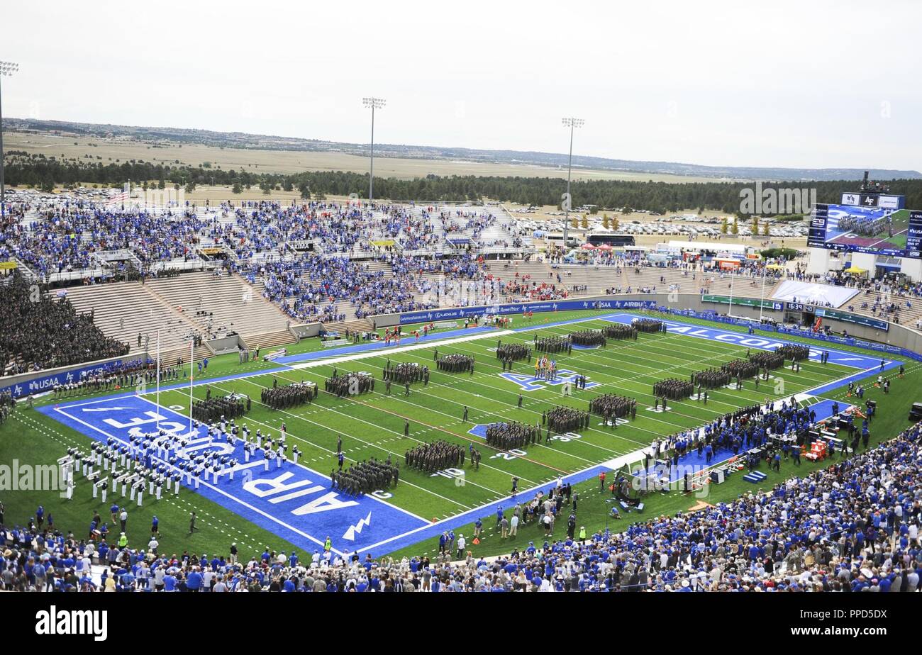 The Cadet Wing marches at the Falcon Stadium to kick off the Air Force ...