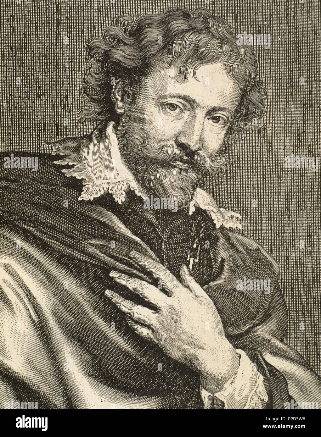 Peter Paul Rubens (1577-1640). Flemish painter. Portrait. Engraving by ...
