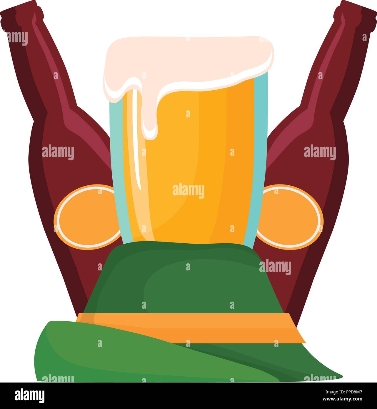 oktoberfest hat beer bottle and glass vector illustration Stock Vector ...