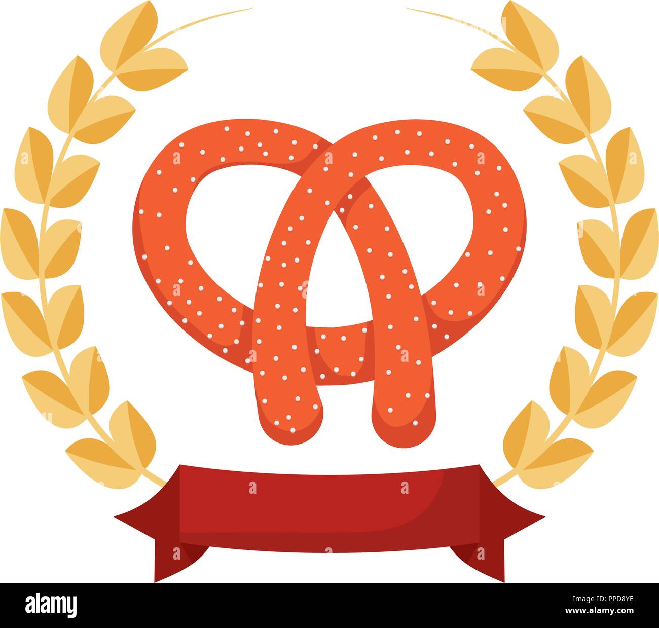 pretzel delicios snack food emblem wheat leaves vector illustration ...