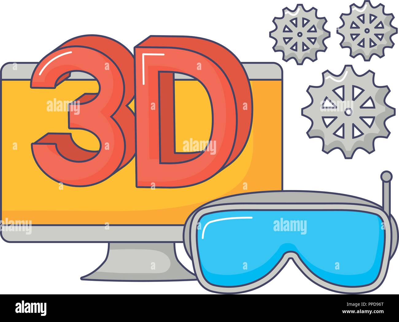 computer 3d goggles reality virtual innovation vector illustration ...