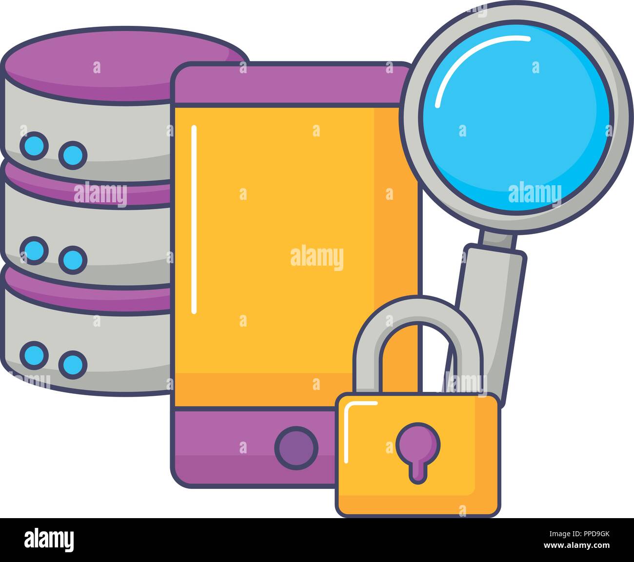 database server smartphone security magnifying glass innovation vector ...