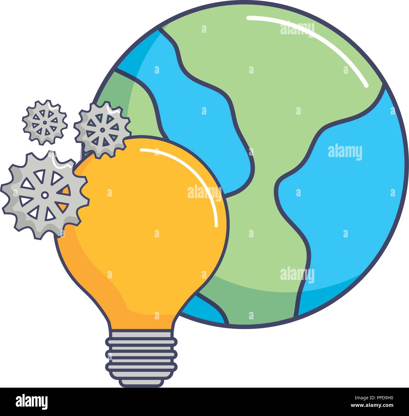 world planet bulb light gears creativity innovation vector illustration ...