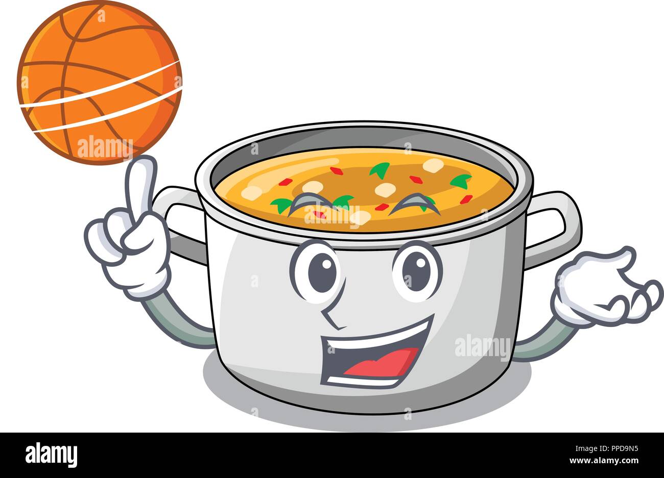 With basketball vegetable soup with pasta in pot cartoon Stock Vector ...