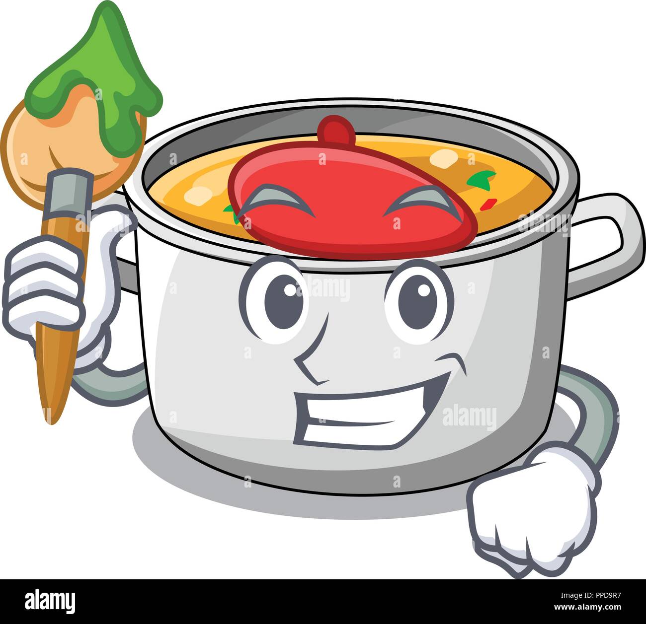 Artist vegetable soup with pasta in pot cartoon Stock Vector Image ...
