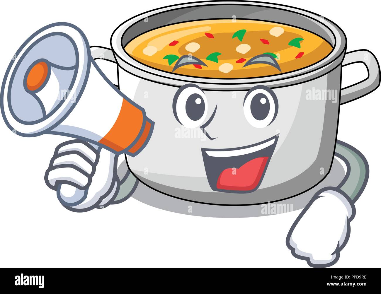 With megaphone vegetable soup with pasta in pot cartoon Stock Vector ...