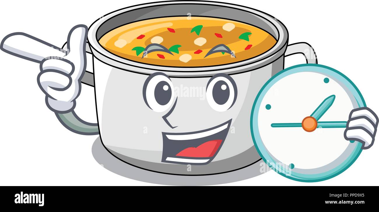 With clock cartoon chicken soup pot for dinner Stock Vector Image & Art ...