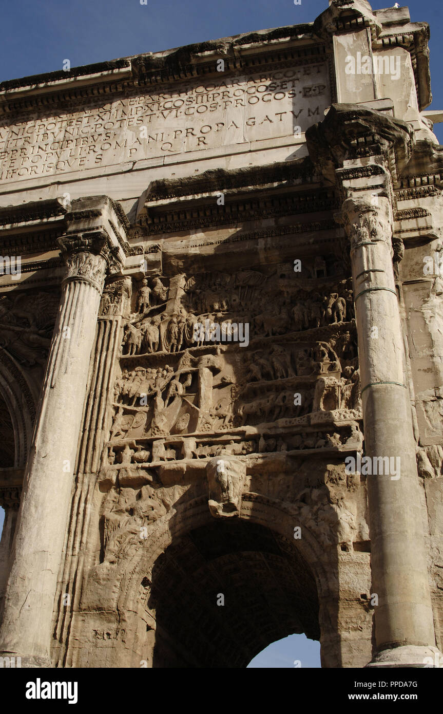 Italy. Rome. Arch of Septimius Severus. Triumphal arch built in 203 AD ...