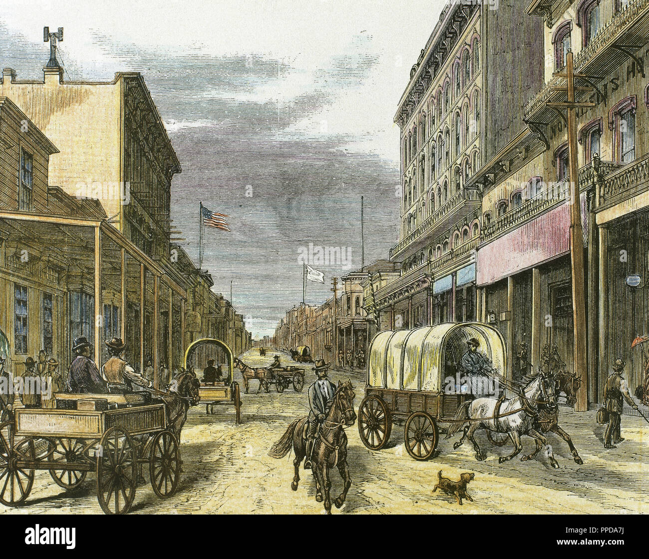 Virginia City in 1870. Main street. United States. Engraving Stock ...