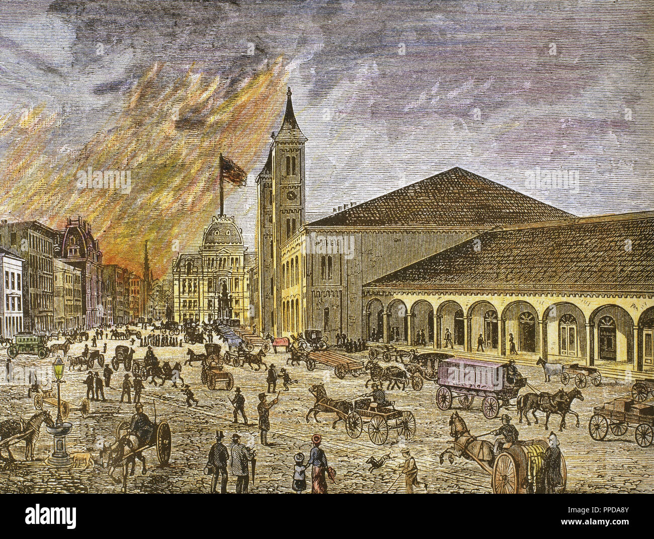 Fire in the city of Providence in 1886. The Exchange building on the ...