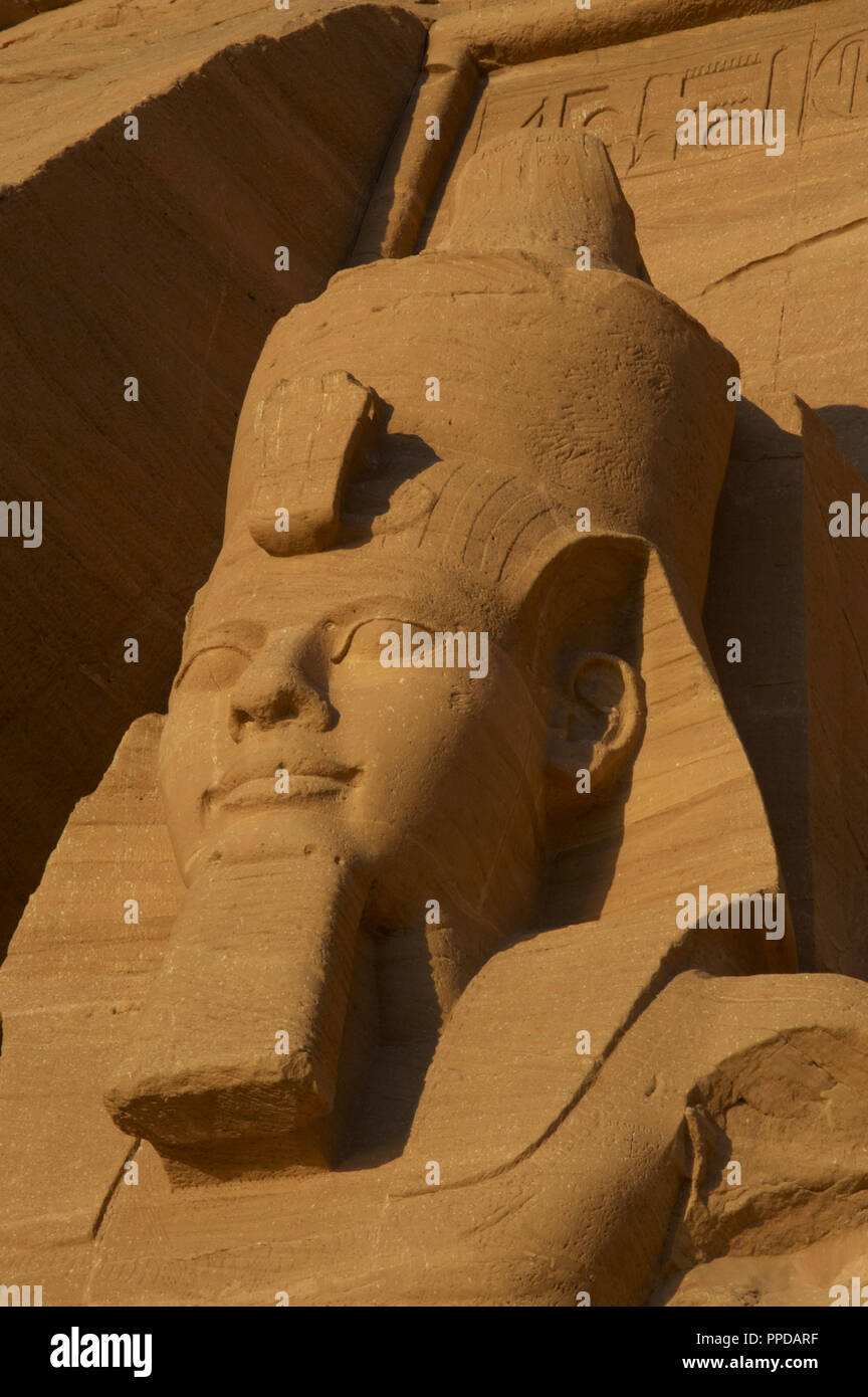 Egyptian art. Great Temple of Ramses II. Colossal statues depicting the ...