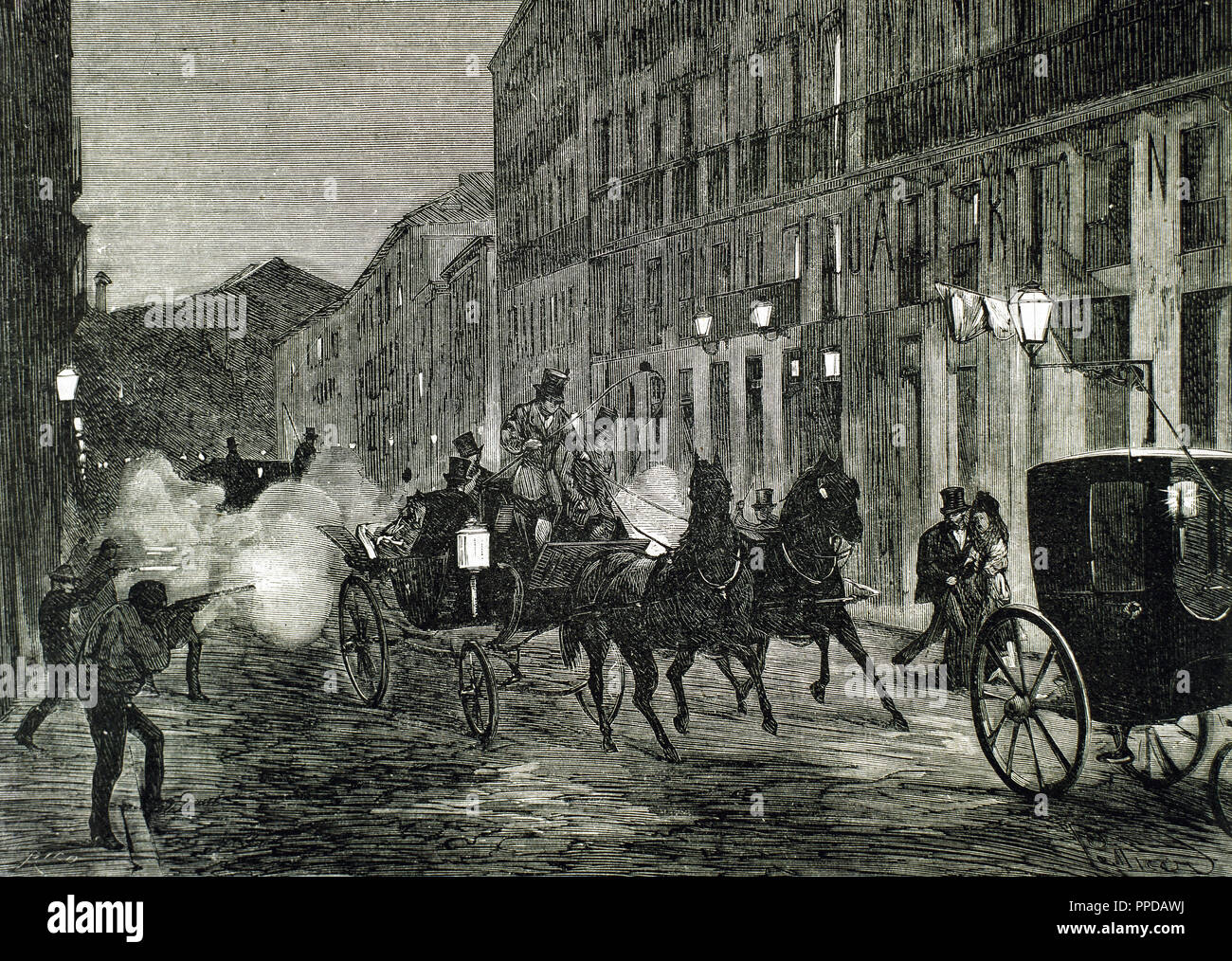 Attack on Isabella II (1830-1904) and King Francis of Spain (1822-1902 ...