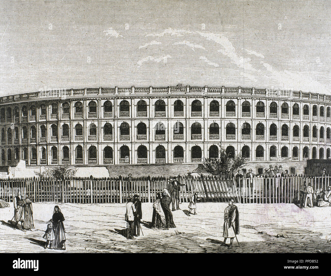 History. 19th century. Spain. Valencia. Bullring. Engraving at "The ...