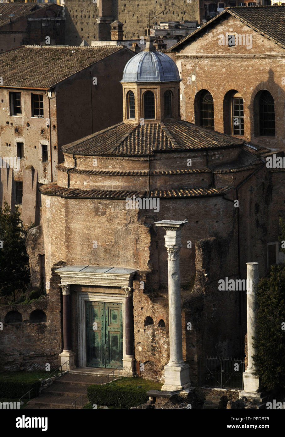 Italy. Rome. Temple of Divus Romulus. Circular building with concave ...