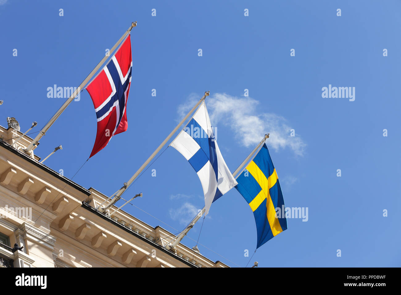 Flags of Norway, Finland and Sweden Stock Photo - Alamy