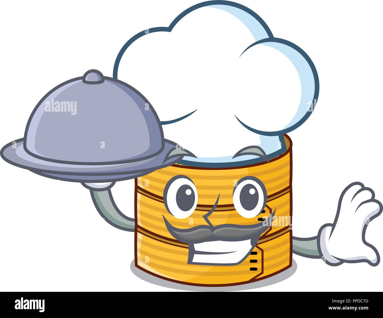 Chef with food bamboo steamer food isolated on mascot Stock Vector ...