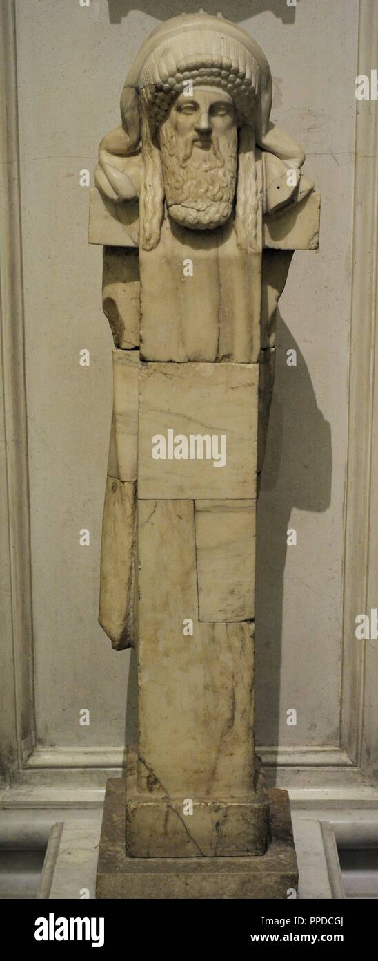 Herma of Hermes, god of trade. Roman work after the Greek original of ...