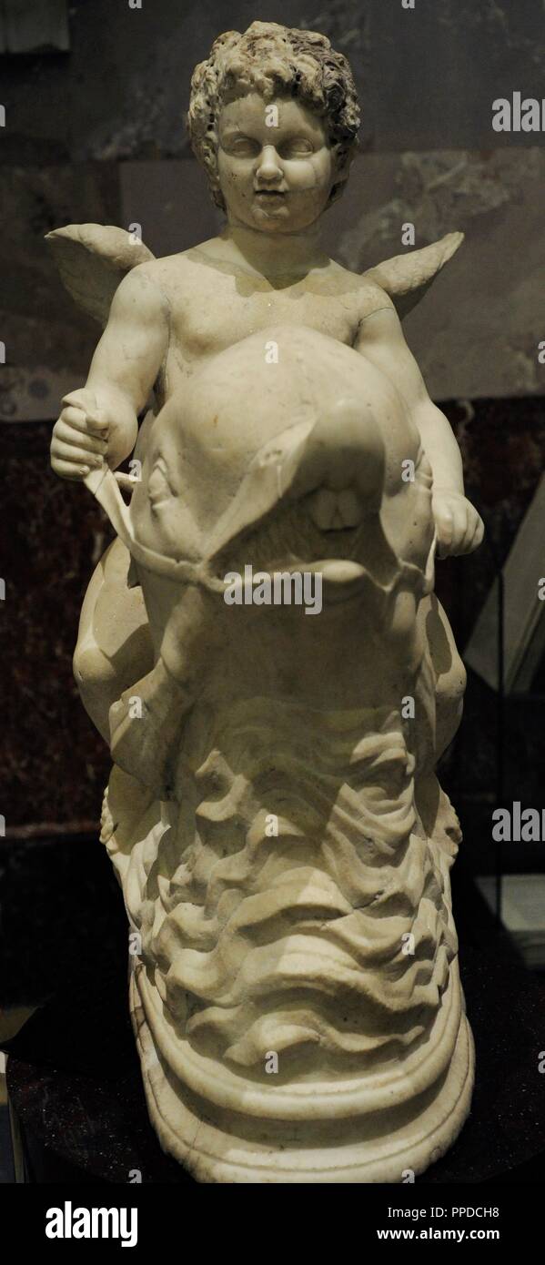 Roman art. Eros Riding a Dolphin. roman work after the Greek models of ...