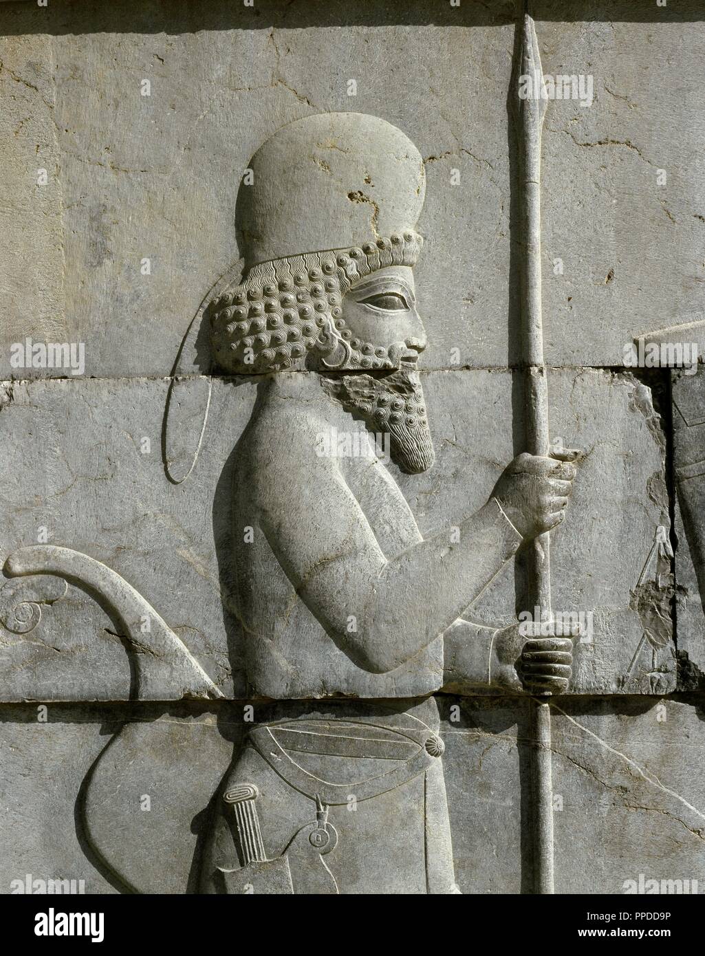 Achaemenid Empire. Persepolis. Relief of a Mede soldier (round cap ...