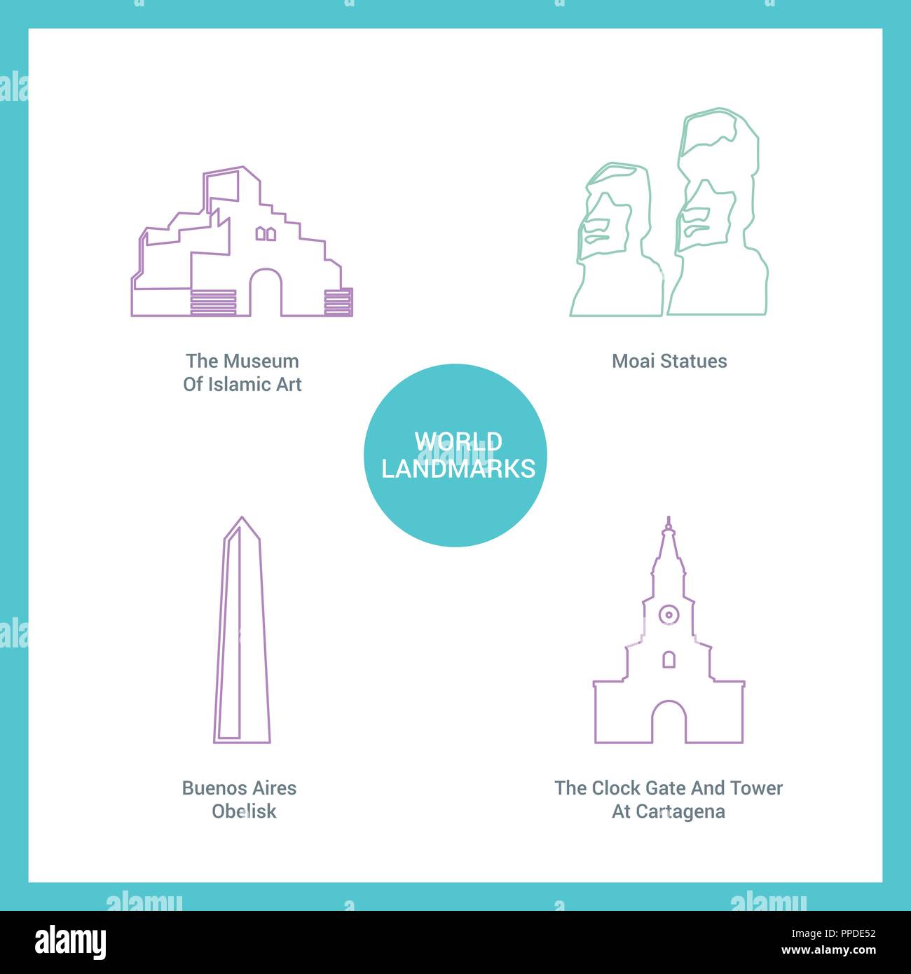 World Famous landmarks and monuments design with white background ...