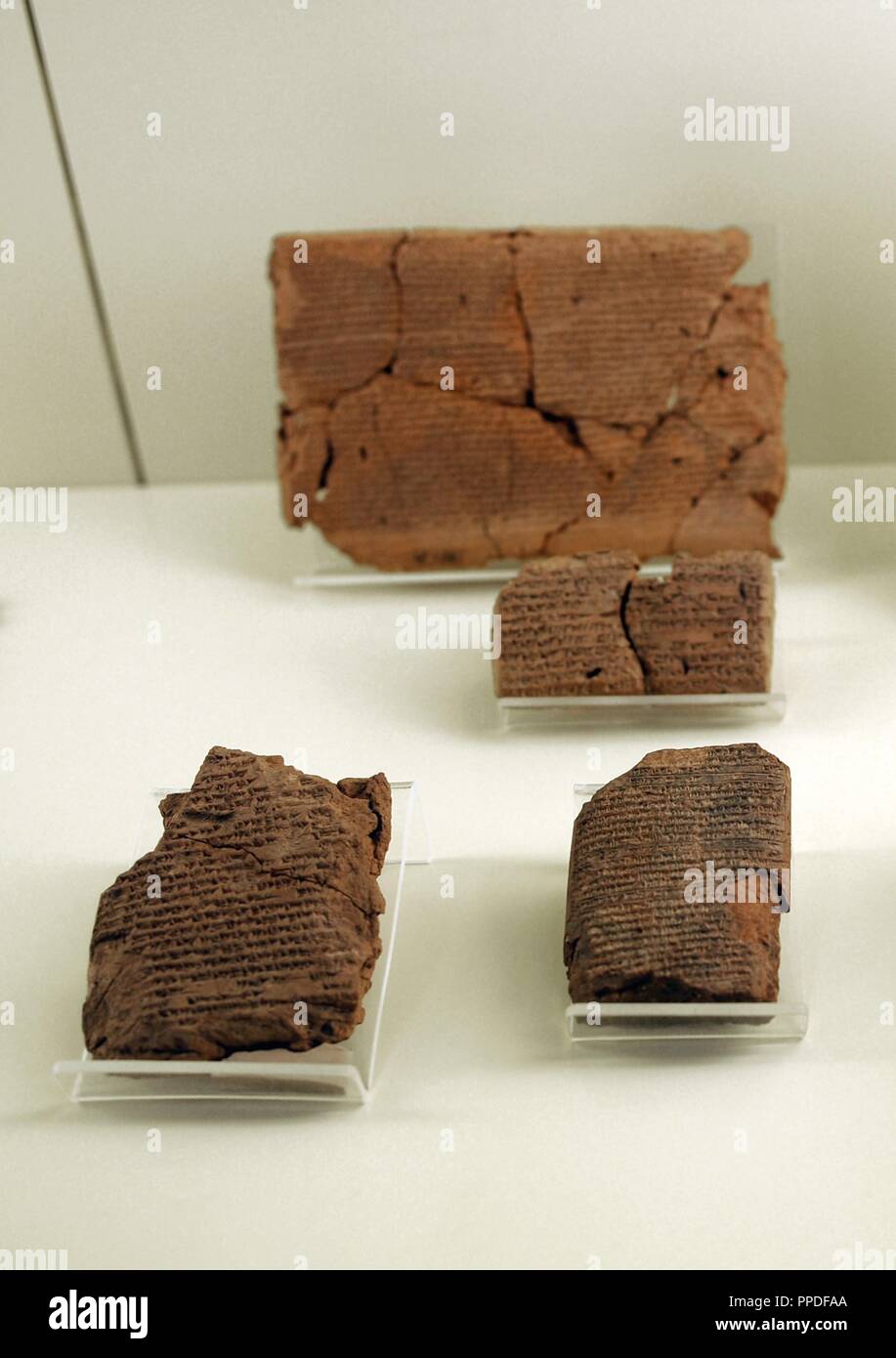 Cuneiform writing. Clay tablets written with prayers and rituals ...