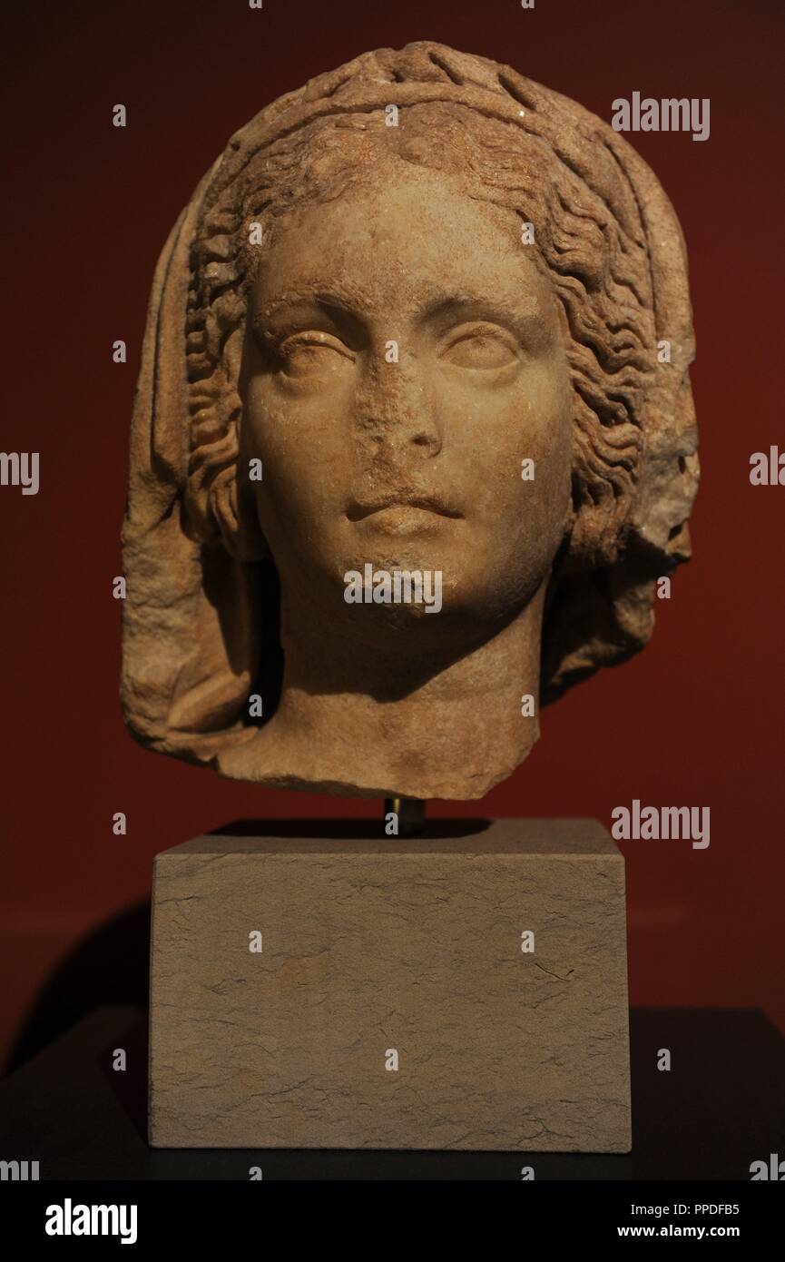 Robed head of a priestess of the goddess Athena. 117-138 BC. Found in ...