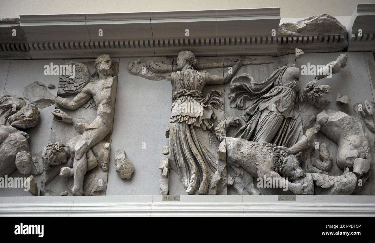 Pergamon Altar. Built by order of Eumenes II Soter. 164-156 BC. Marble ...