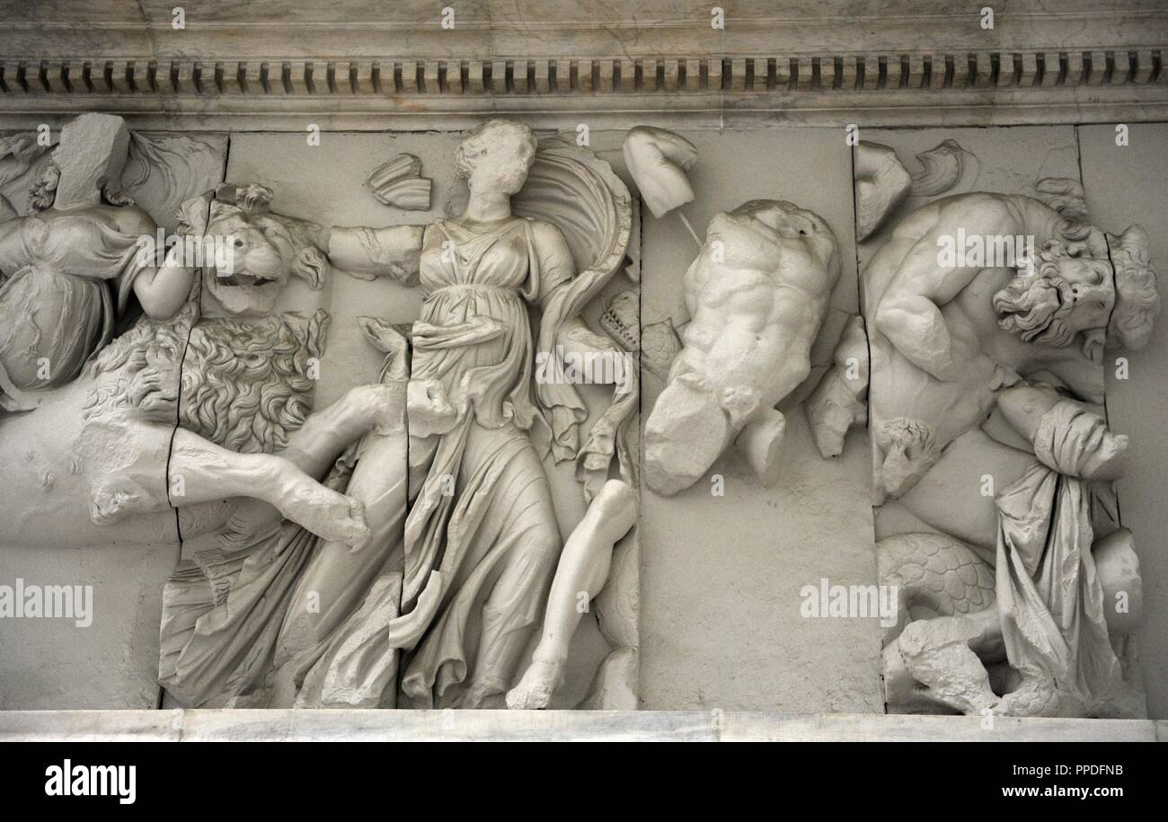 Pergamon Altar. Built by order of Eumenes II Soter. 164-156 BC. Marble ...