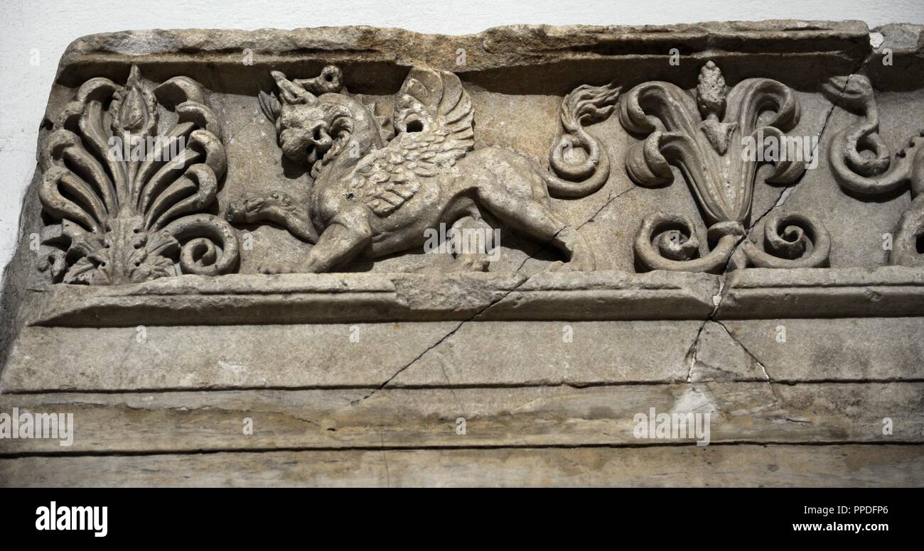 Sanctuary of Athena. 2nd century BC. Fragment of the frieze depicting a ...