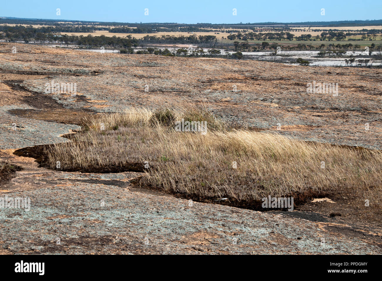 Hyden Australia, panorama of countryside from top of Wave rock Stock ...